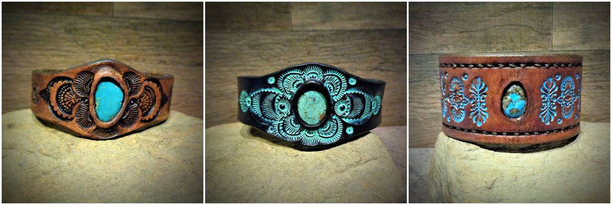 Leather and Turquoise Inlay Cuffs – Valkyrie Leather Design